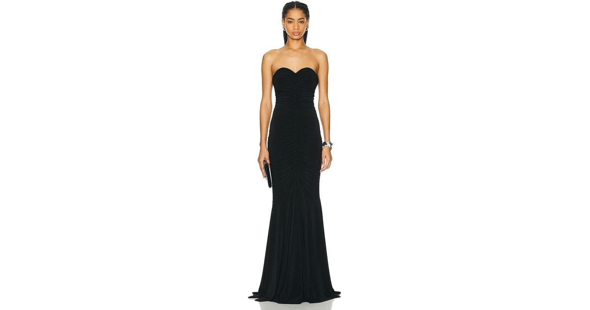 Norma Kamali Strapless Shirred Front Fishtail Gown in Black | Lyst
