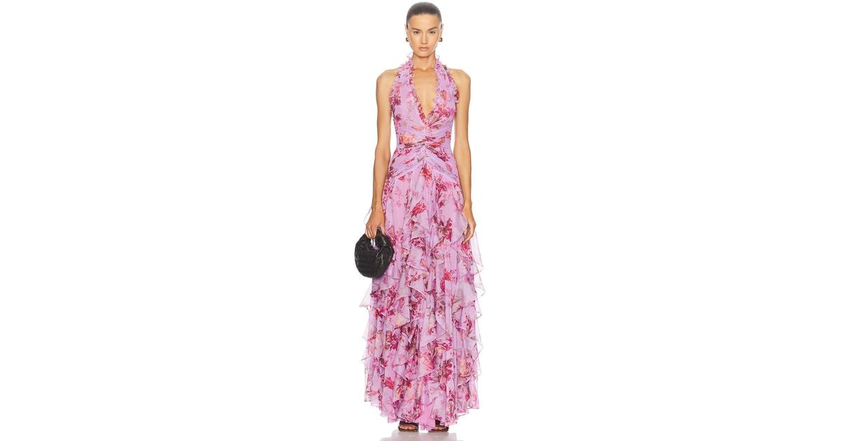 PATBO Floral Haze Stretch Tulle Maxi Dress in Pink | Lyst