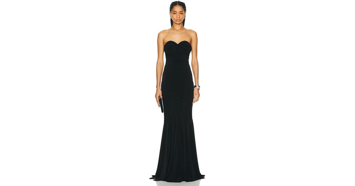 Norma Kamali Strapless Shirred Front Fishtail Gown in Black | Lyst