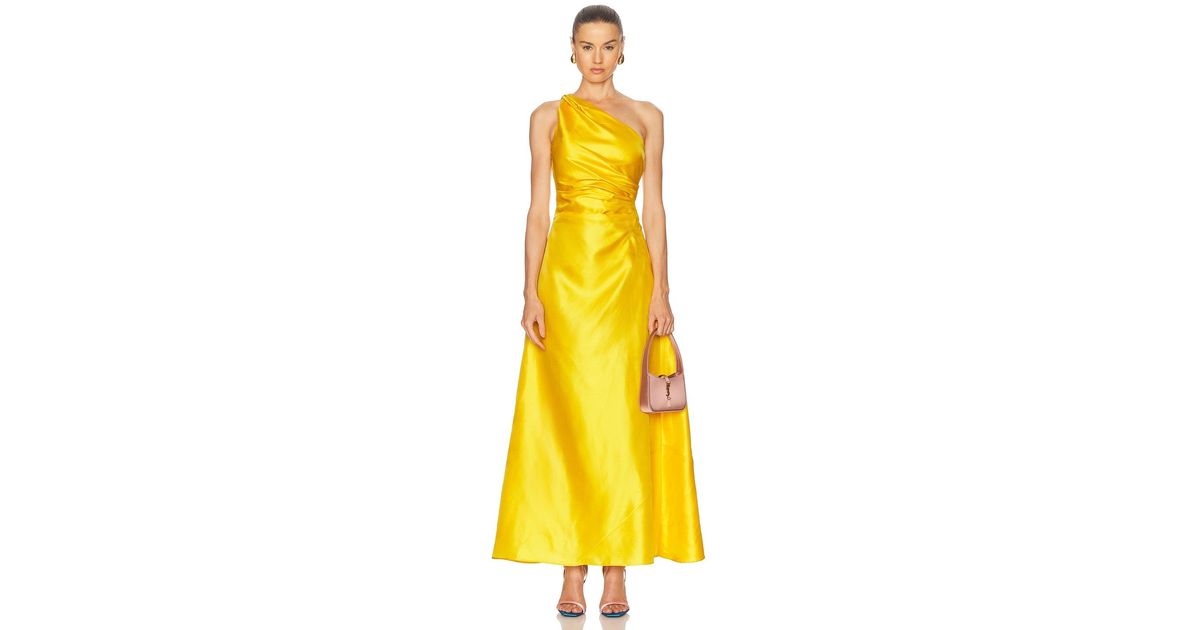 STAUD Este Silk Dress in Yellow | Lyst