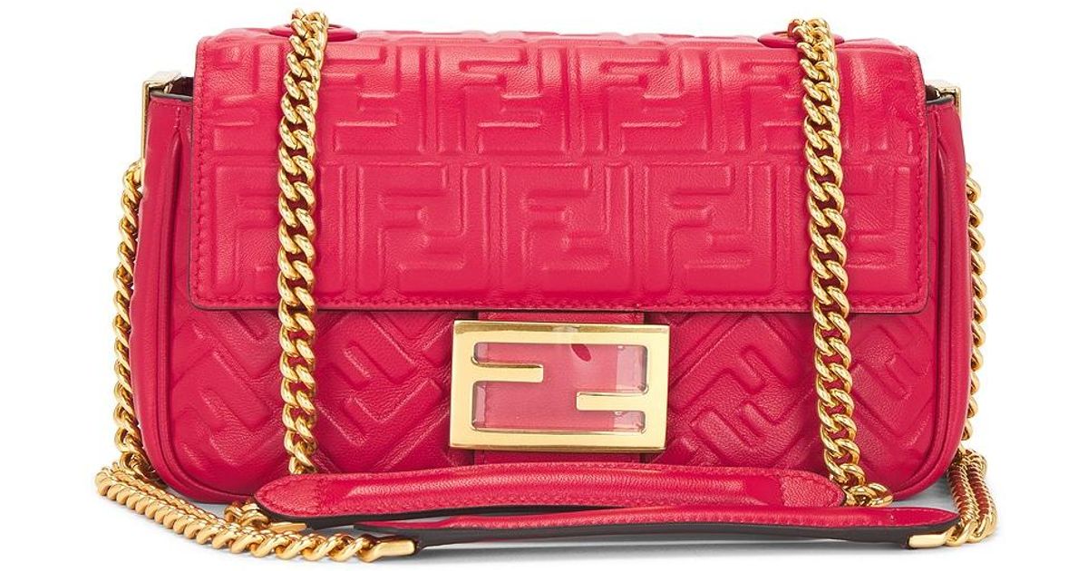 Fendi Baguette Chain Midi Shoulder Bag in Red | Lyst