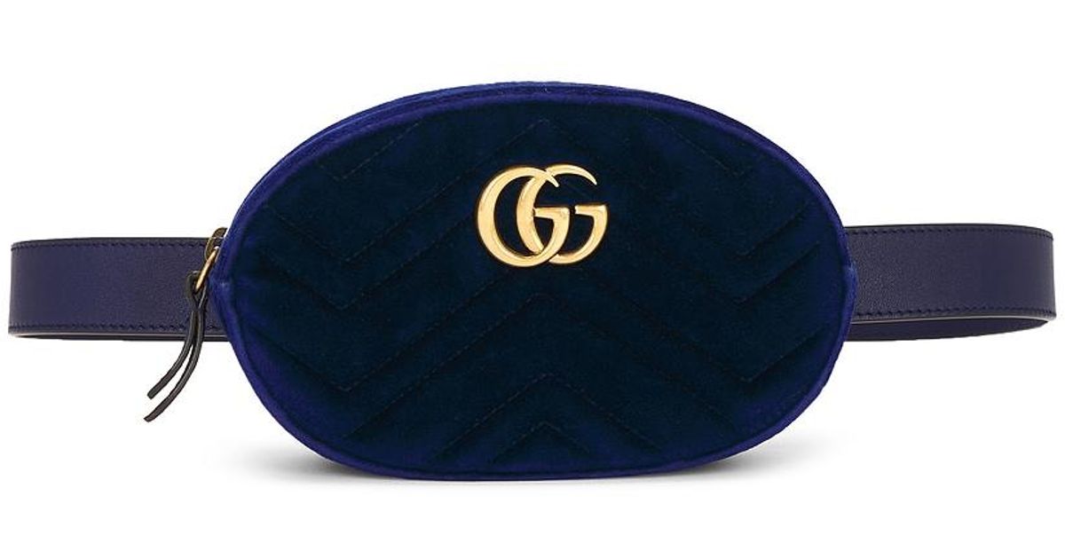 Gucci Velvet Gg Marmont Belt Bag in Blue | Lyst