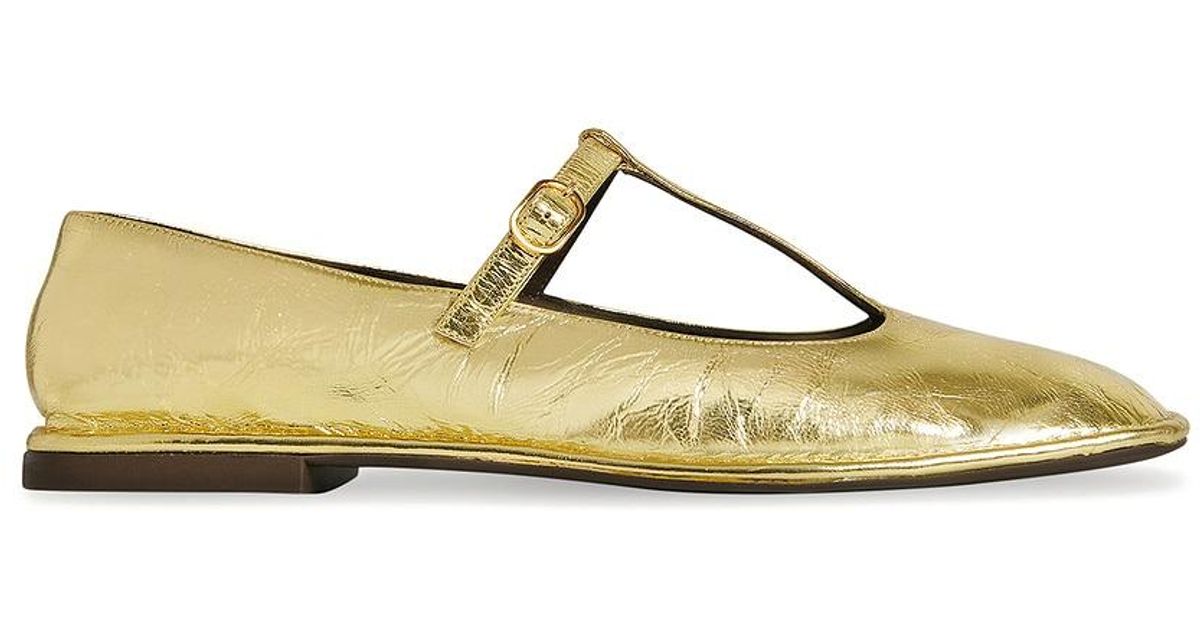 The Row Square T-Strap Flat in Metallic | Lyst