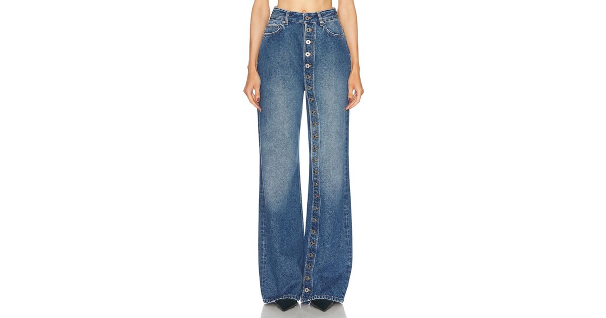 Jean Paul Gaultier One Leg Button Detail Wide Leg in Blue | Lyst
