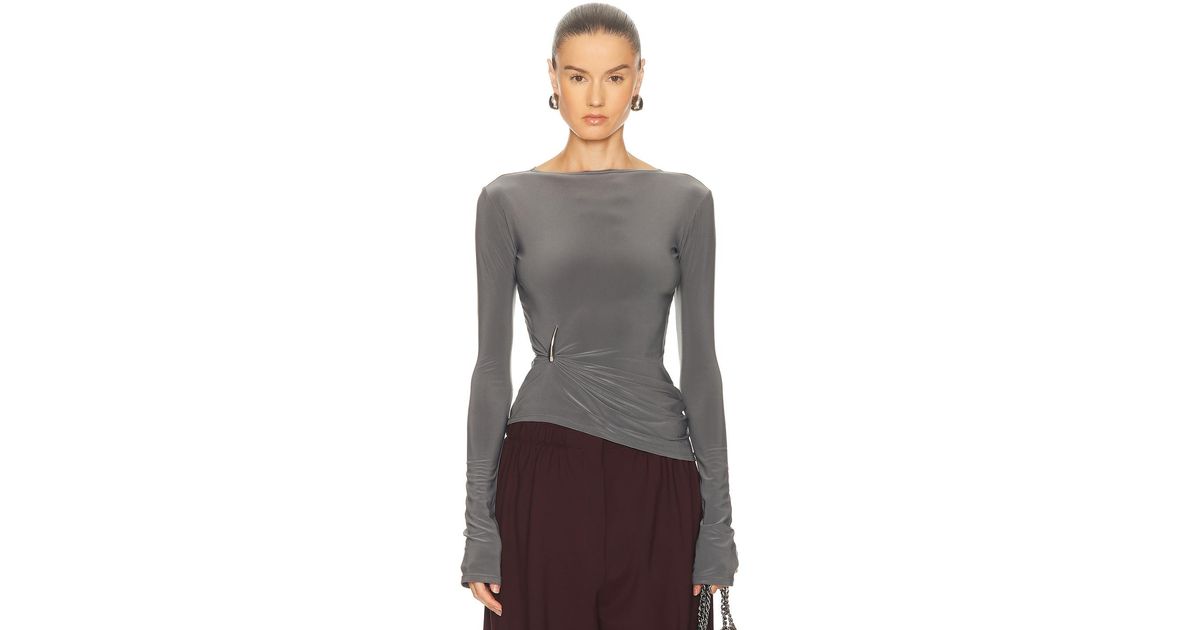 GRACE LING Claw Draped Long Sleeve Top in Gray | Lyst