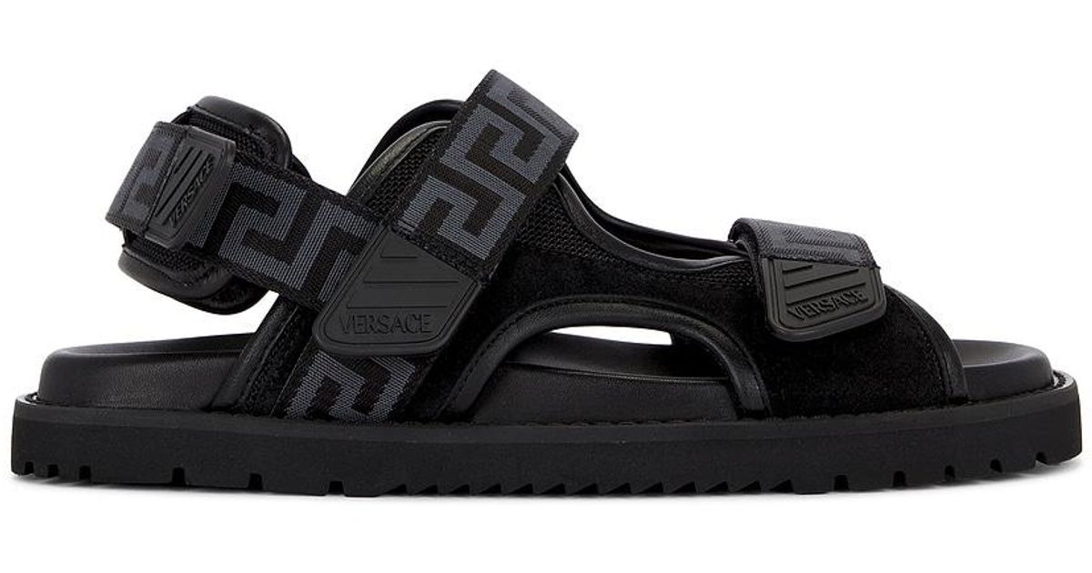 Versace Greek Ribbon Strap Sandals in Black for Men | Lyst