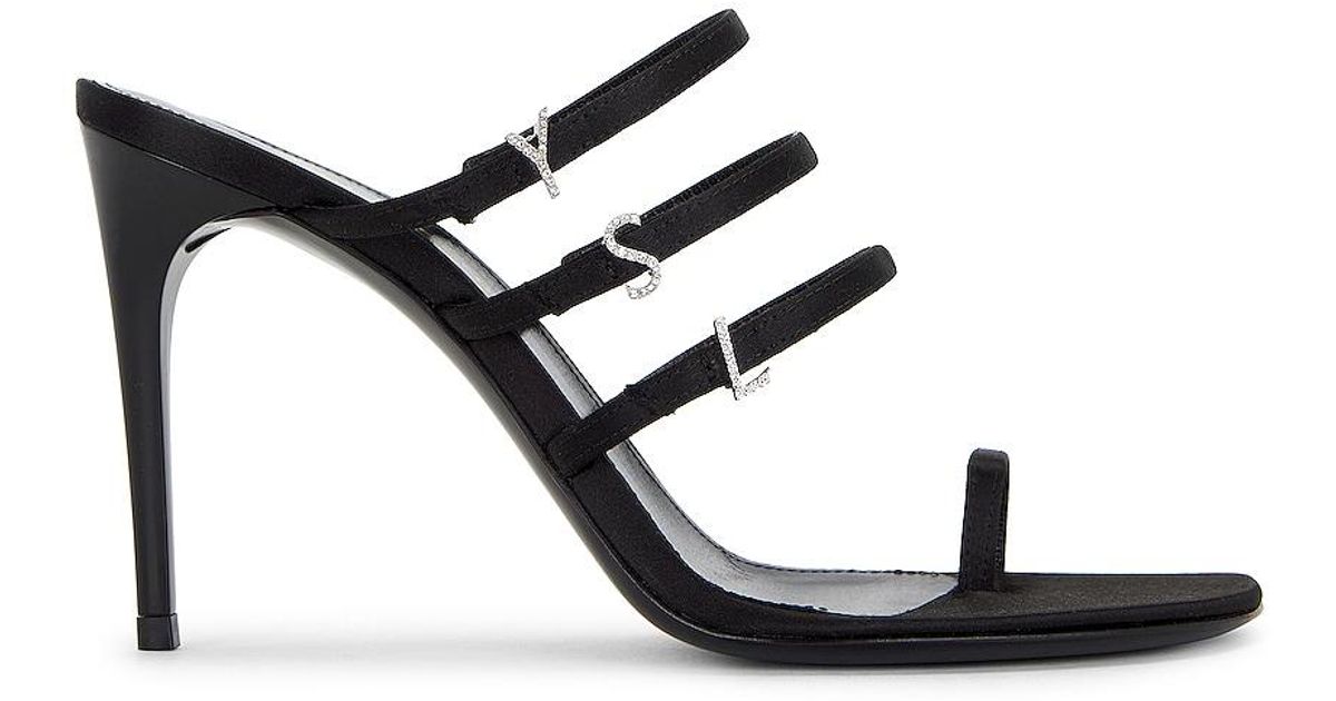 Saint Laurent Jerry Silk Ysl Toe-Ring Slide Sandals in Black | Lyst