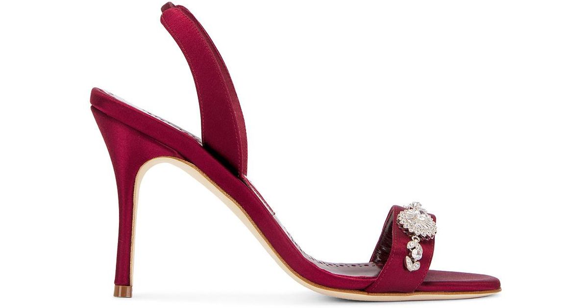 Manolo Blahnik Lamisan Satin 90 Sandal in Red | Lyst