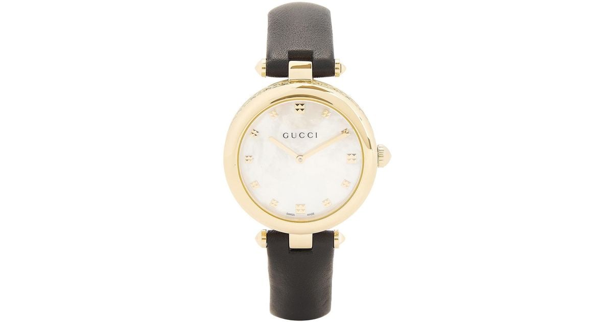 Gucci Mother Of Pearl Dial Leather Strap Watch in Metallic | Lyst