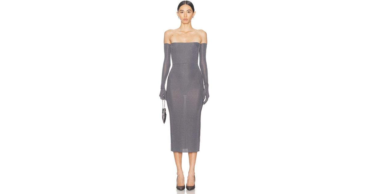 Alex Perry Strapless Crystal Glove Dress in Gray | Lyst