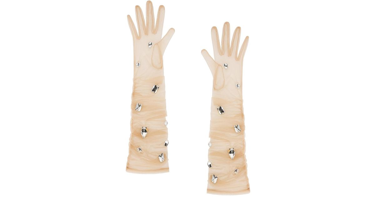 David Koma All Over Crystal Embroidered Gloves in White | Lyst