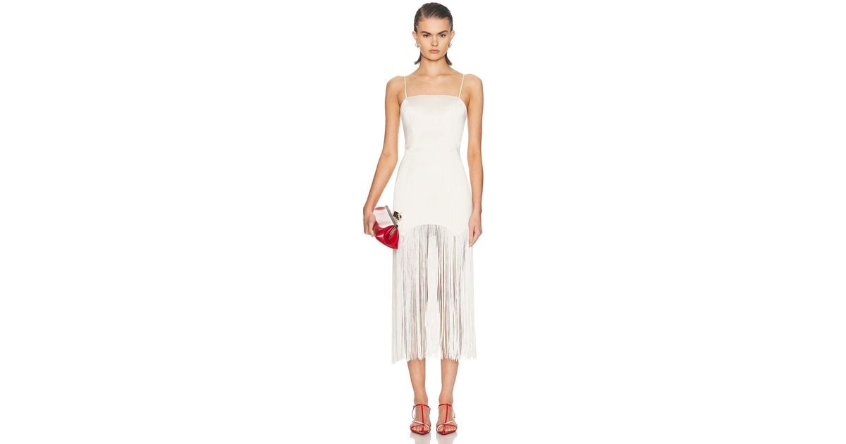 Fleur du Mal Satin Fringe Maxi Dress in White | Lyst