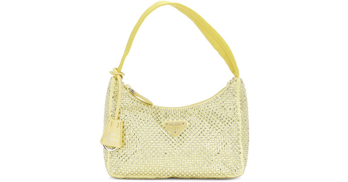 Prada Crystal Embellished Re-Edition 2000 Shoulder Bag in Yellow | Lyst