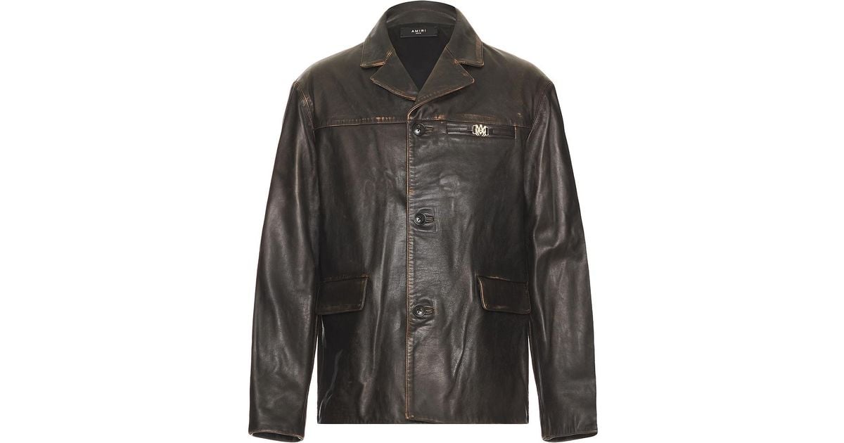 Amiri Tumbled Leather Sb Jacket in Black for Men | Lyst