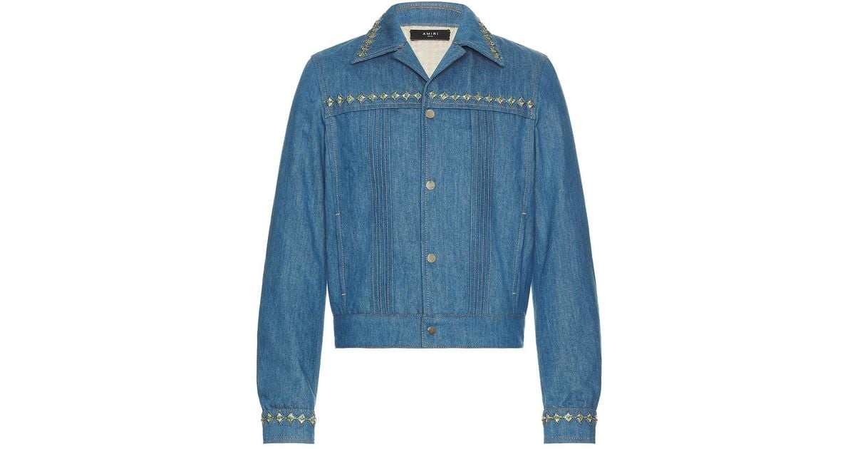Amiri Crystal Pleated Cadet Jacket in Blue for Men | Lyst