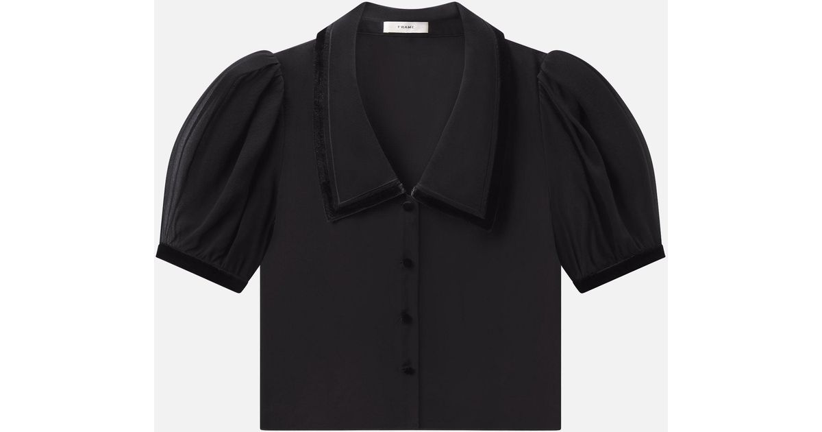 FRAME The Velvet Trim Sailor Blouse in Black | Lyst UK