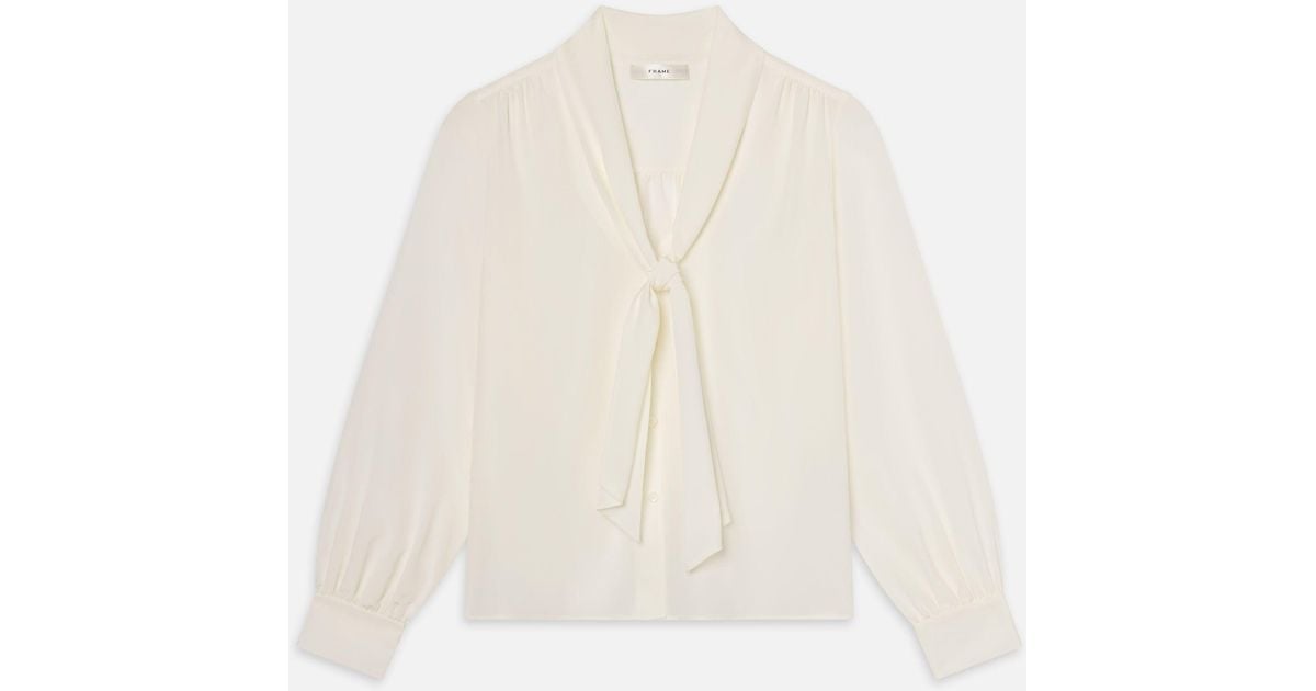 FRAME The Silk Tie Blouse in White | Lyst