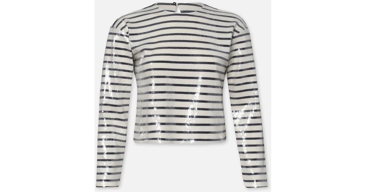 FRAME Striped Sequin Top in White | Lyst