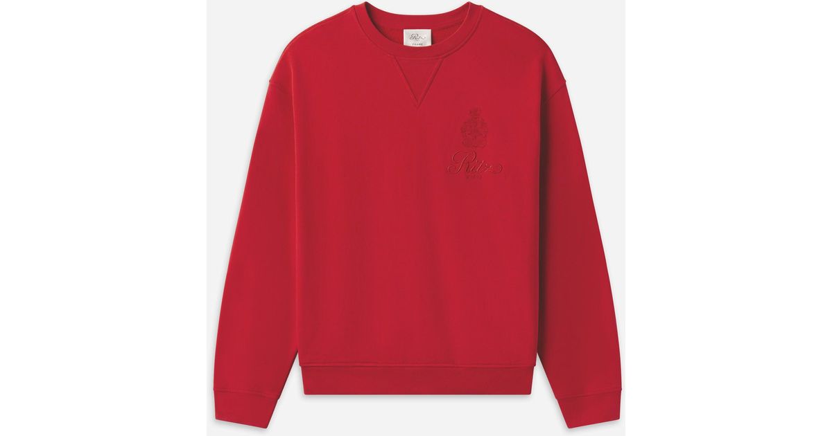 FRAME Ritz Tonal Logo Crewneck in Red | Lyst