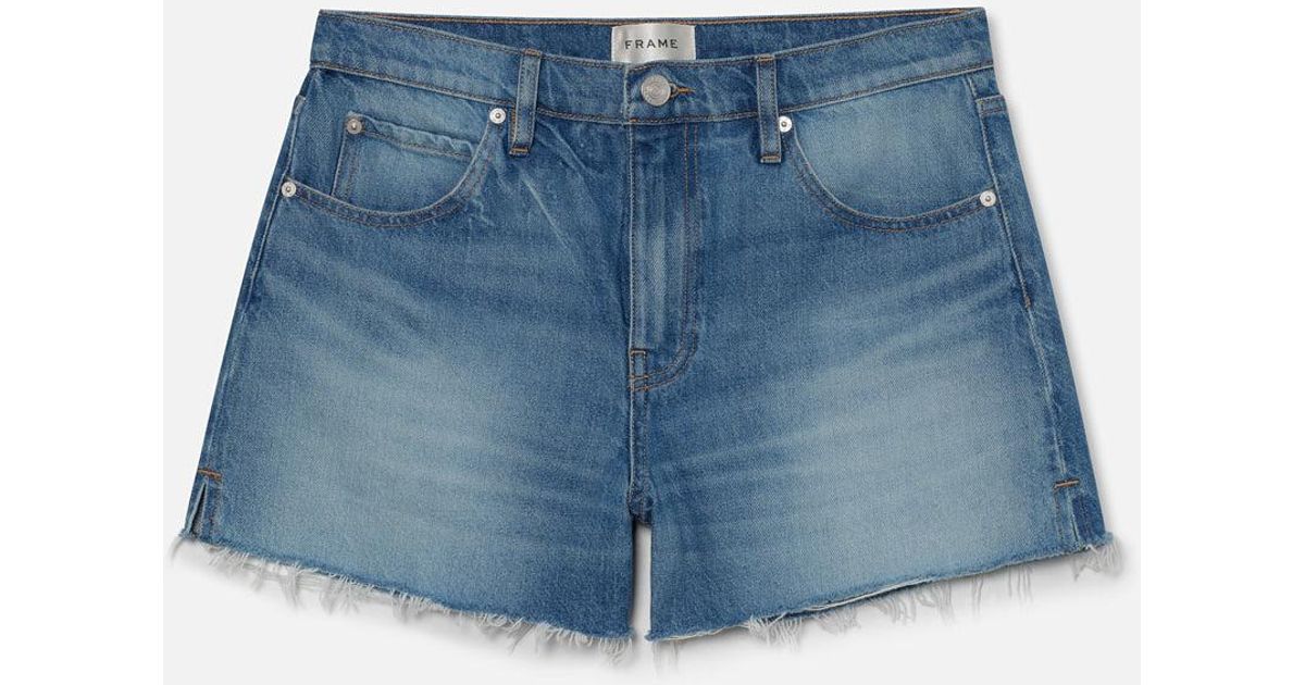 FRAME The Vintage Relaxed Short Raw Fray in Blue | Lyst