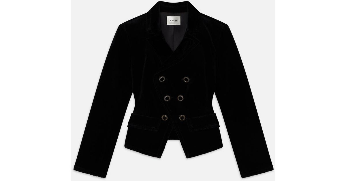 FRAME Shrunken Velvet Blazer in Black | Lyst