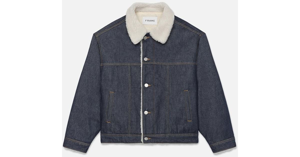 FRAME Oversized Shearling Denim Jacket in Blue for Men | Lyst