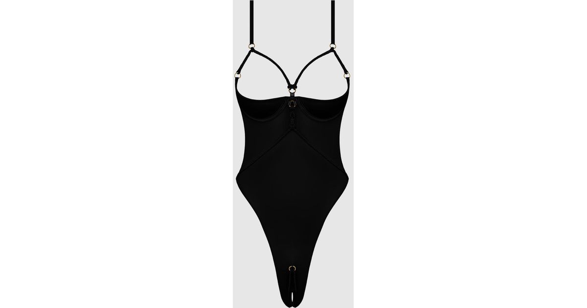 Frederick's of Hollywood Nadya Liquid Satin & Rope Crotchless Teddy in ...