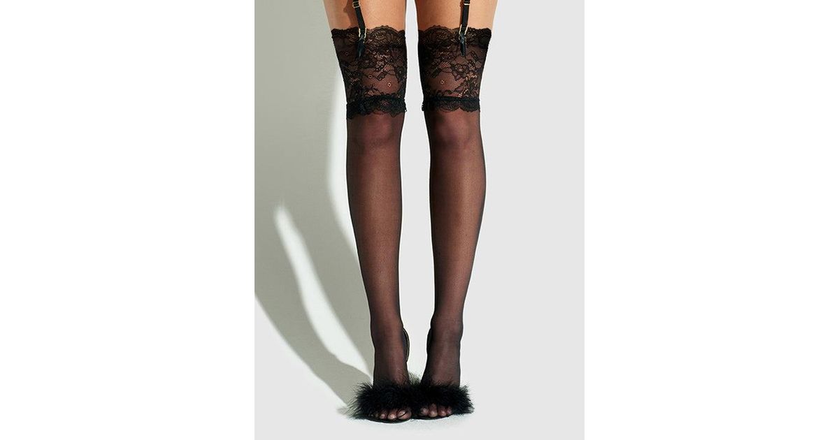 Frederick's of Hollywood Thigh High Sheer Stayups With Tall Lace Band ...