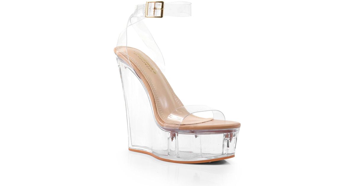 Frederick's of Hollywood Crystal Wedge Sandal in White | Lyst