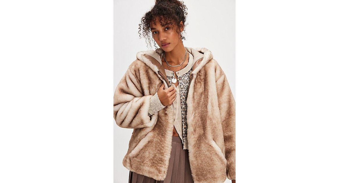 Free People Hannah Hooded Fur Coat in Brown | Lyst