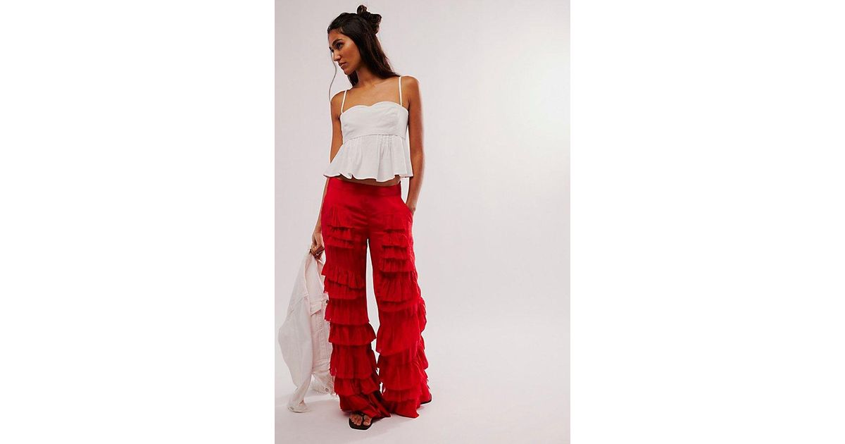 Free People Rock And Frill Trousers in Red | Lyst
