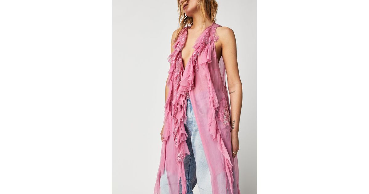 Free People Ragged Maxi Vest Top in Pink | Lyst
