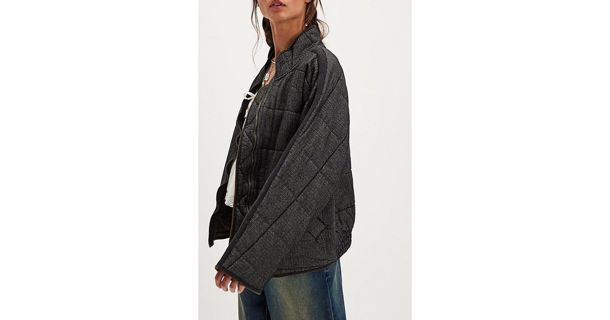 Free People Dolman Quilted Textured Denim Jacket in Black | Lyst