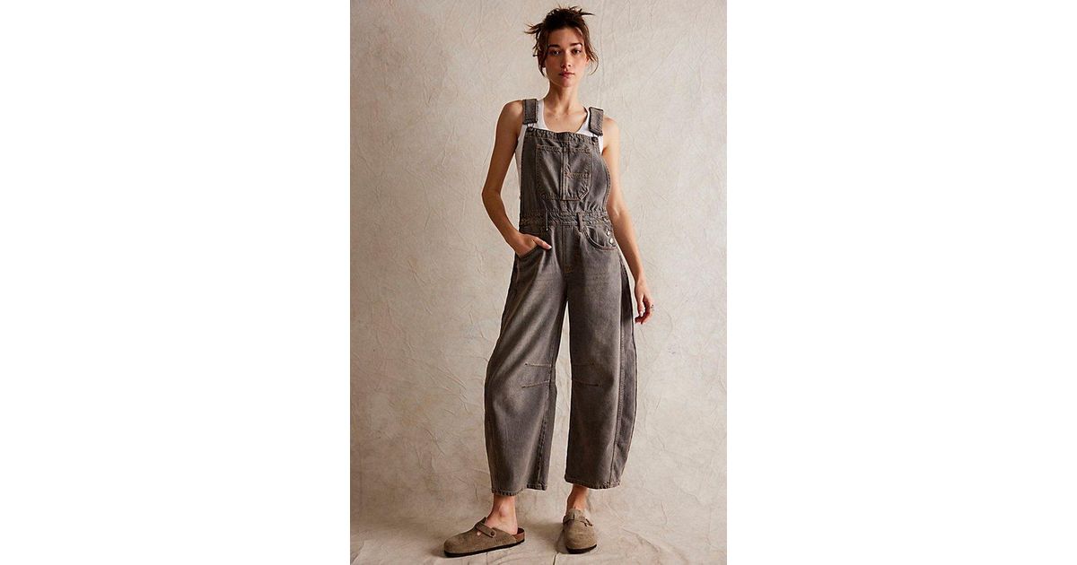 Free People Good Luck Barrel Dungarees in Brown | Lyst