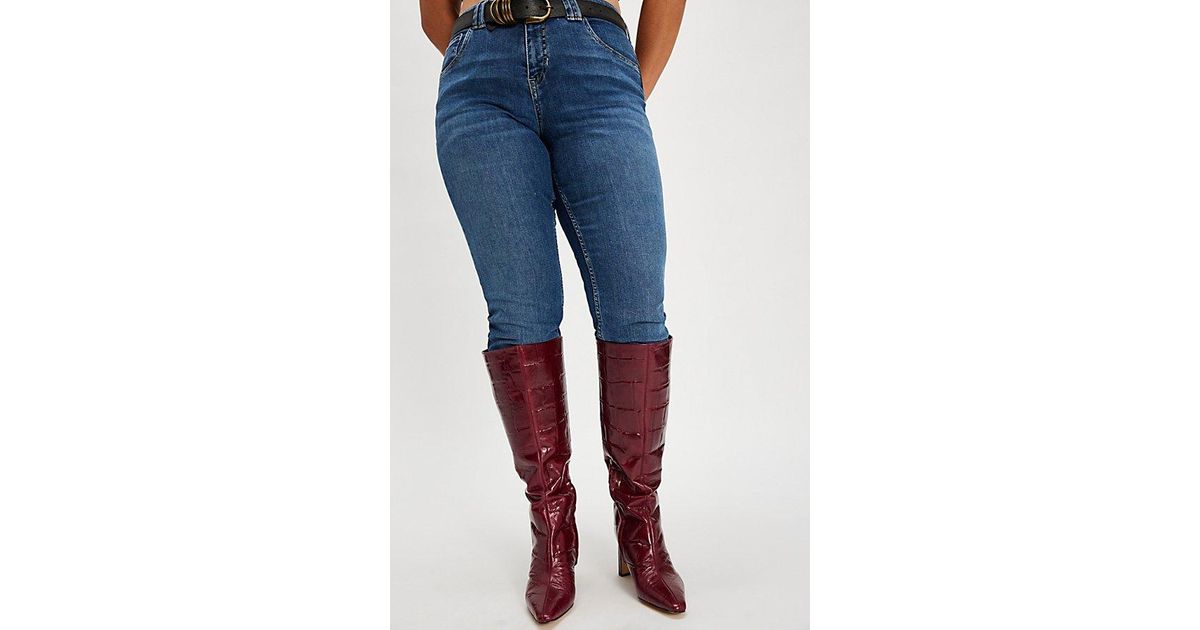 Sam Edelman Sylvia Croc Wide Calf Tall Boots in Blue | Lyst
