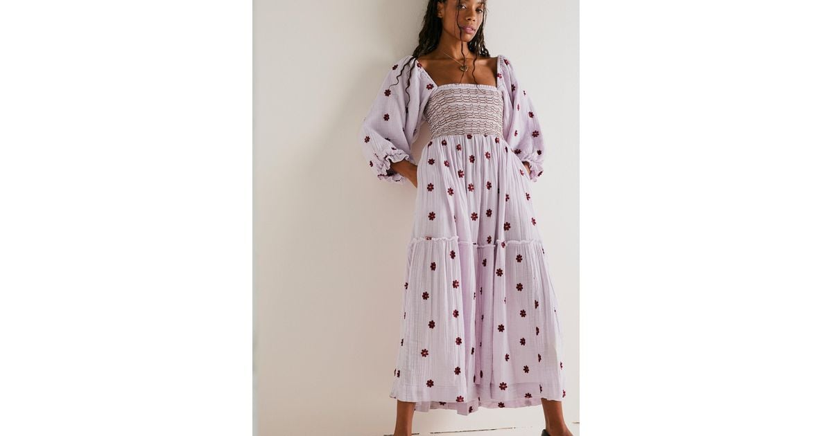 Free People Dahlia Embroidered Maxi Dress At In Frost Lavender Combo ...