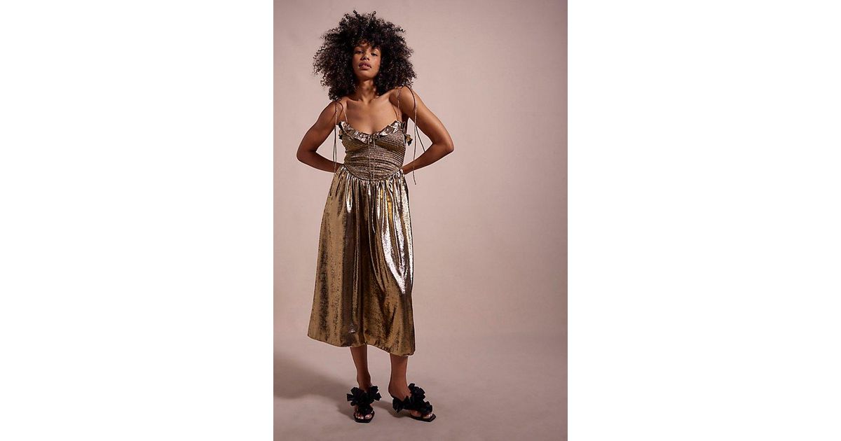 For Love & Lemons Bethany Metallic Midi in Brown | Lyst