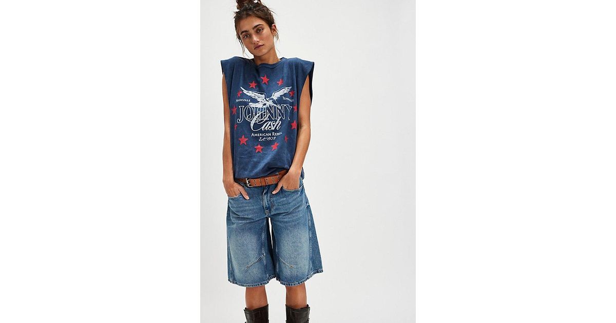 Daydreamer Johnny Cash Muscle Tank in Blue | Lyst