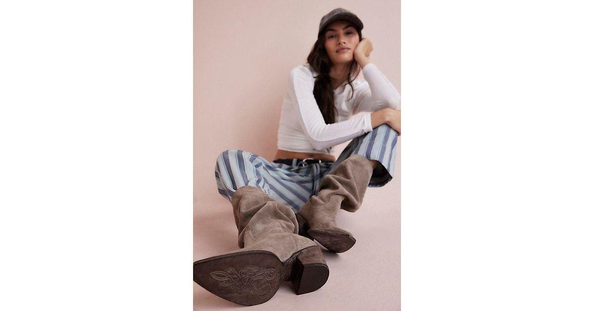 Free People Extra Slouch Suede Boots in Natural | Lyst