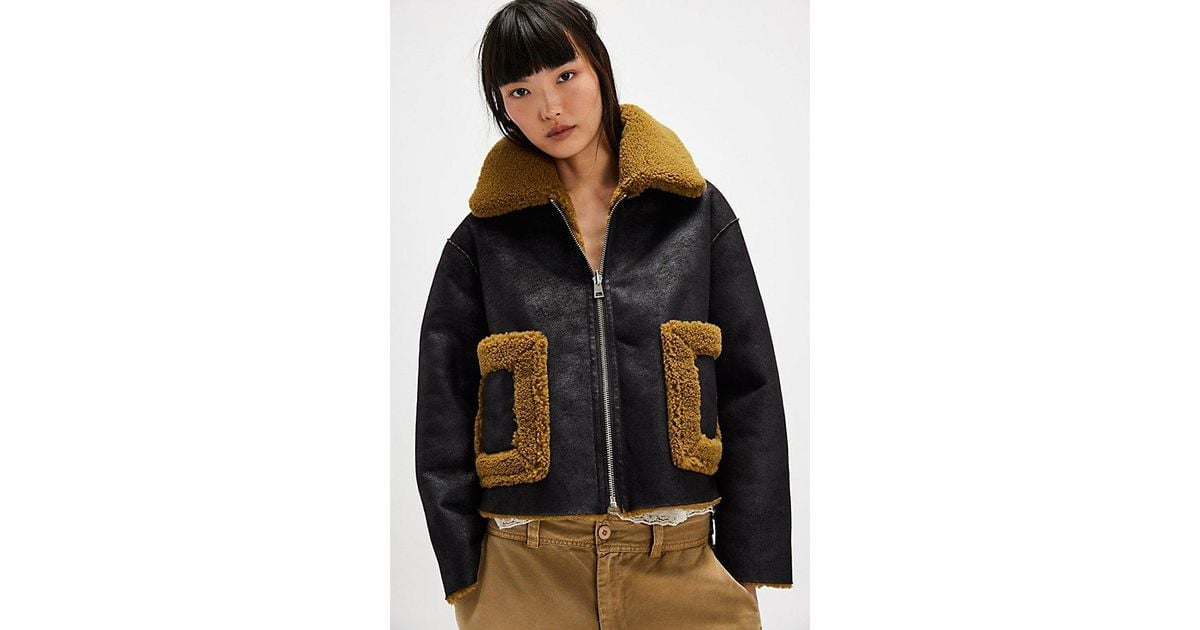 Jakke Vera Shearling Aviator Jacket in Black | Lyst