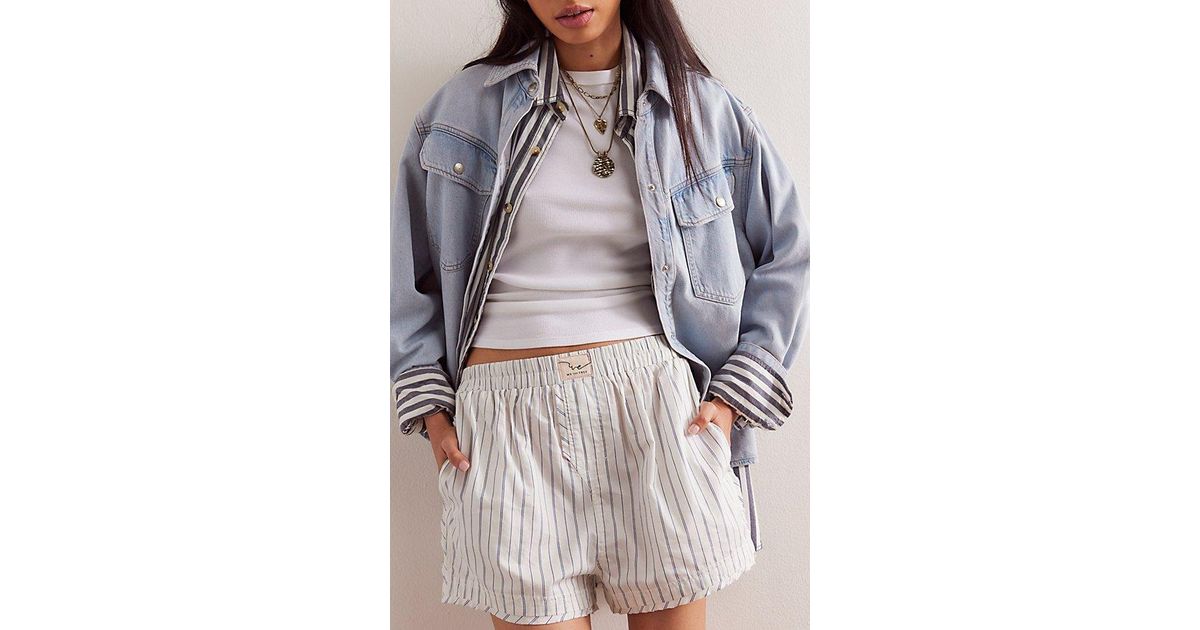 Free People We The Free Day To Day Striped Boxers in Grey | Lyst UK