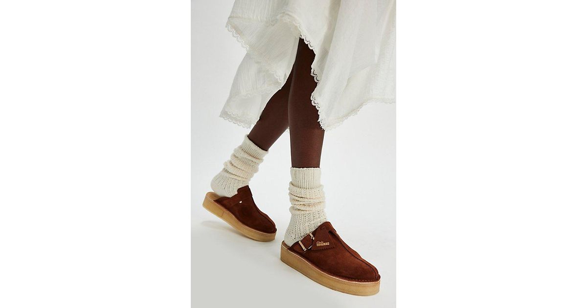 Clarks Trek Wedge Suede Mules in Brown | Lyst