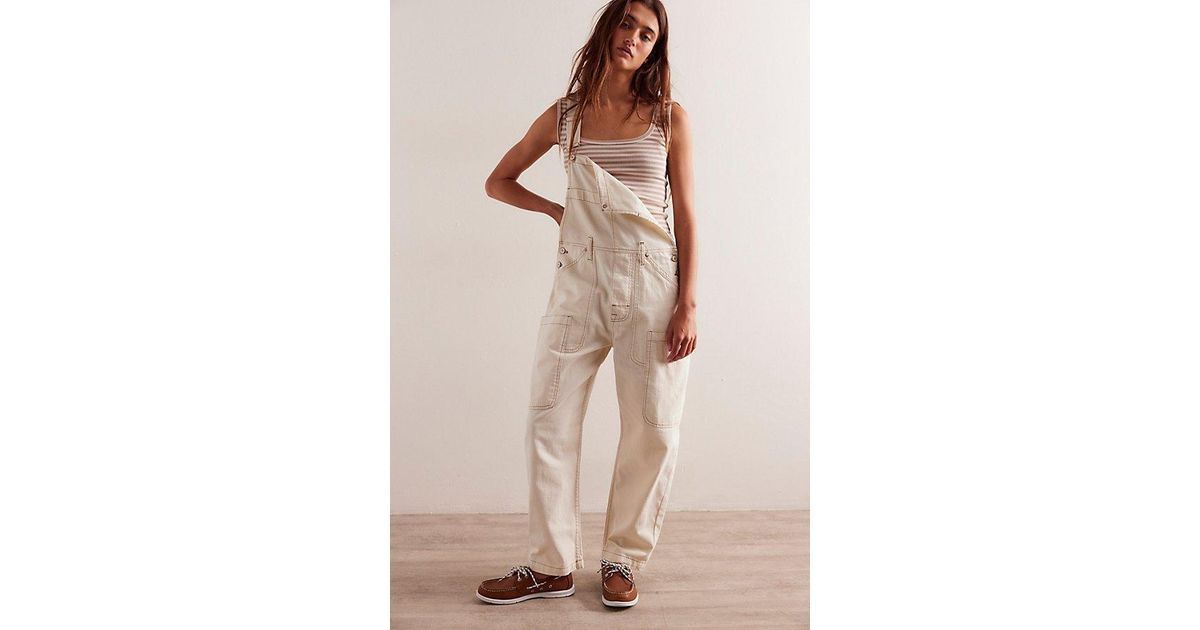 Free People Way Back Dungarees in Natural | Lyst