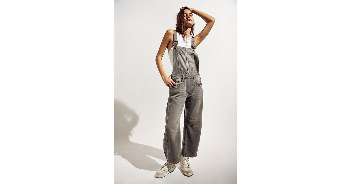 Free People Good Luck Barrel Dungarees in Brown | Lyst UK