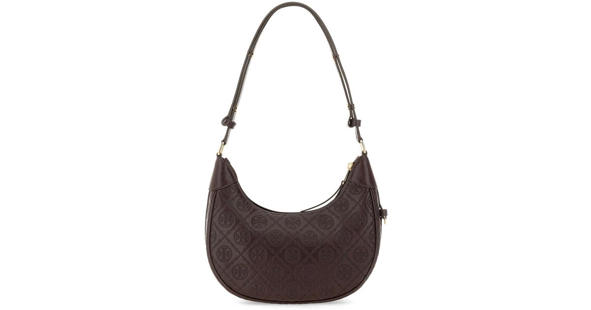 Tory Burch T Monogram Crescent Moon Hobo Bag in Brown | Lyst