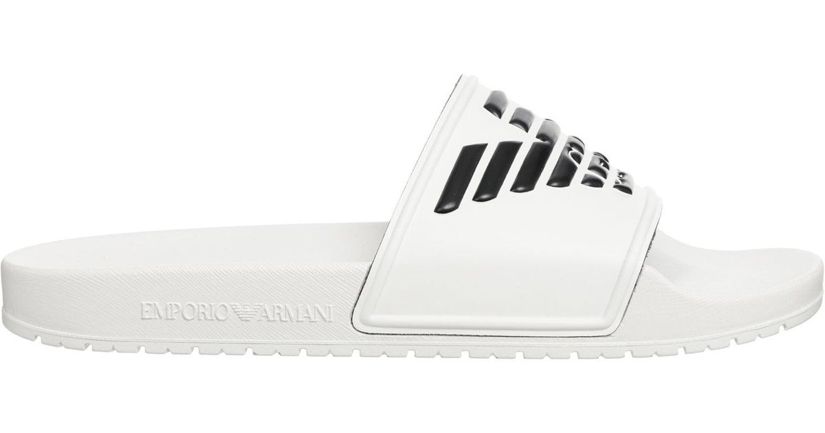 Emporio Armani Slides in White for Men | Lyst