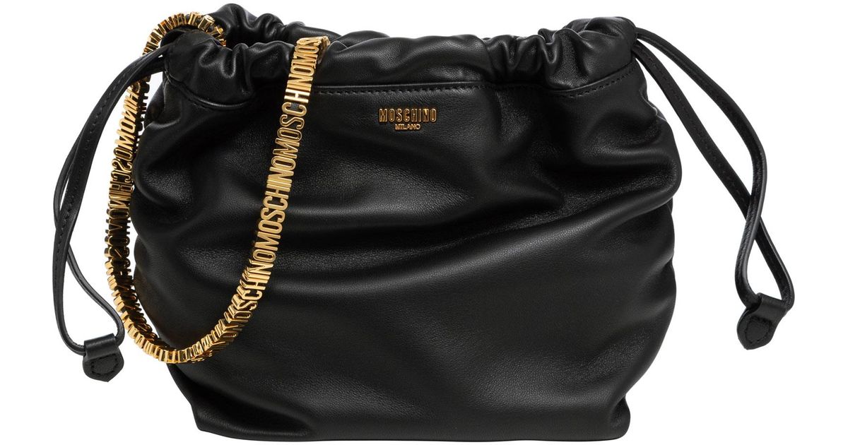 Moschino Mini Lettering Bucket Bag in Black | Lyst
