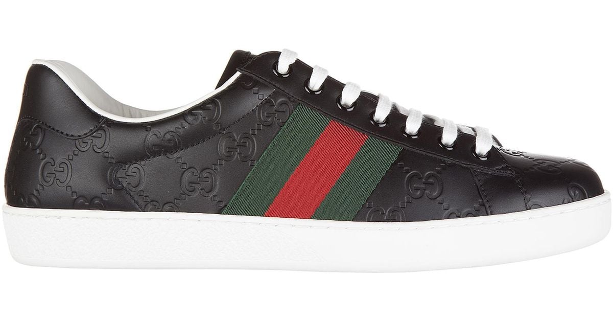 Gucci Men's Shoes Leather Trainers Sneakers Signature in Black for Men ...