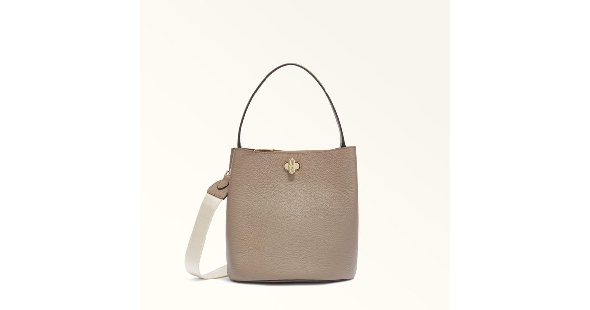 Furla Danae Bucket Bag Stucco Keria Grained Calf Leather in Gray | Lyst