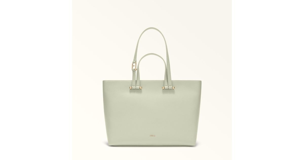 Furla Duetto Tote Light Salvia Grained Calf Leather in Natural | Lyst UK
